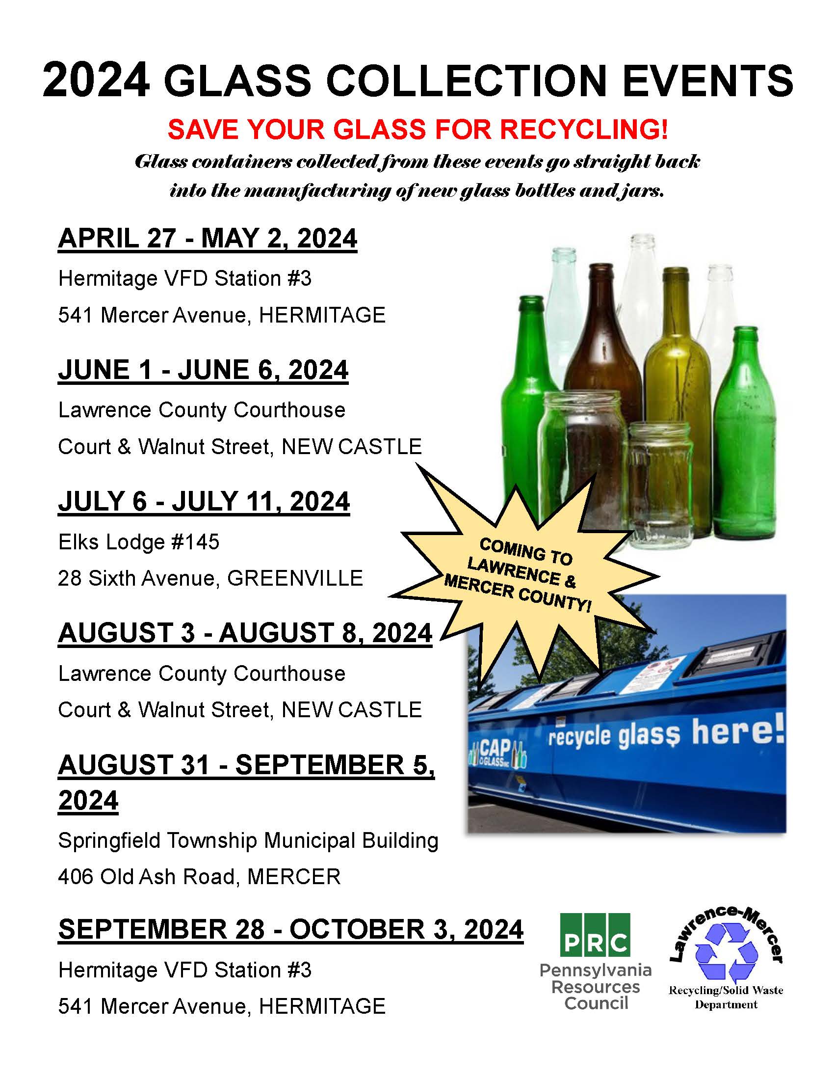 Glass Collection Events - New Wilmington Borough